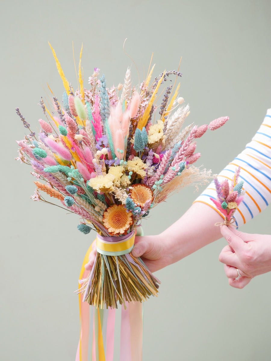 The Popping Candy Dried Flower Baked Blossom Bridal Bouquet – The Happy ...