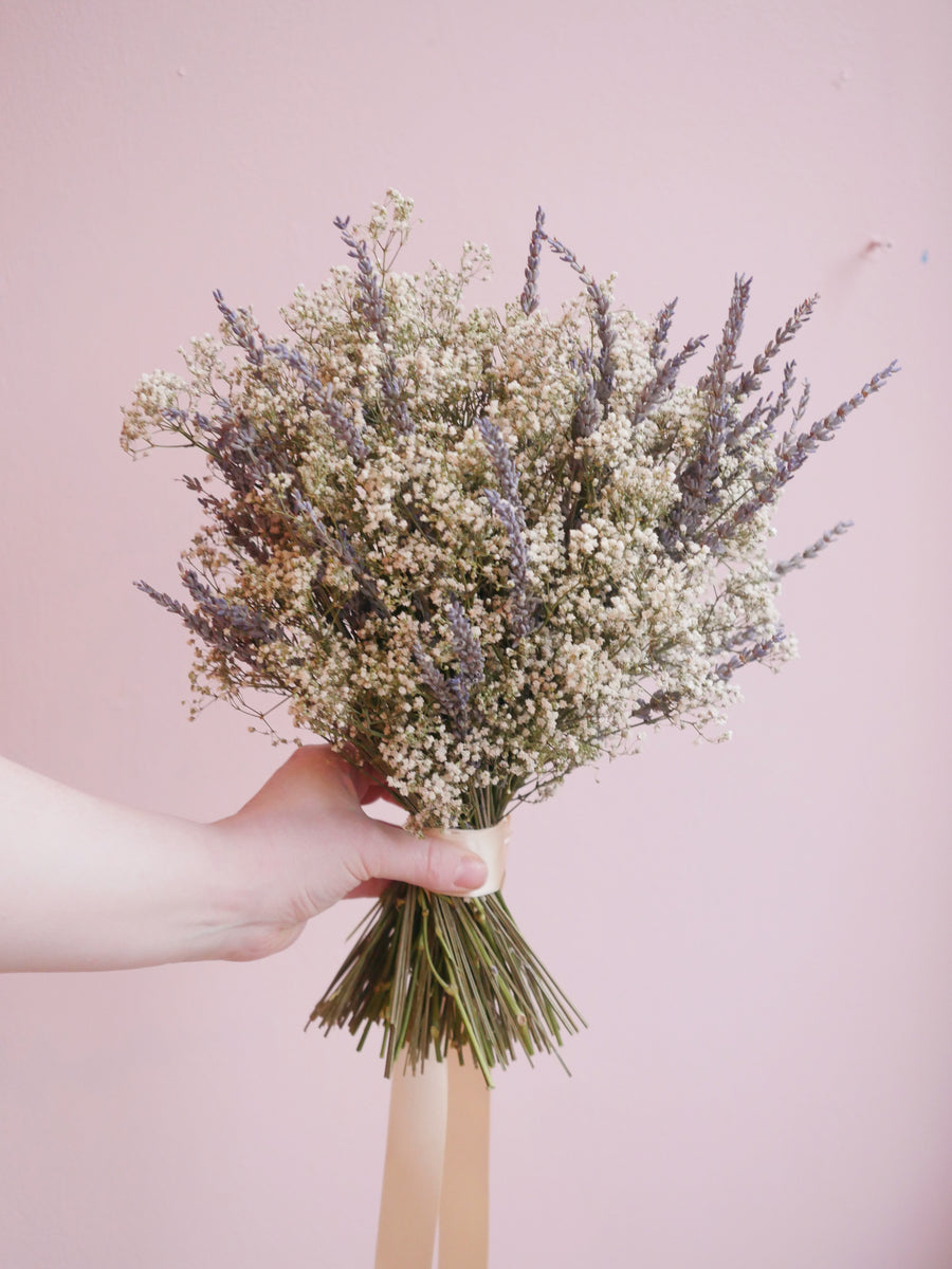The Lavender Cloud Dried Flower Baked Blossom Bridal Bouquet – The ...